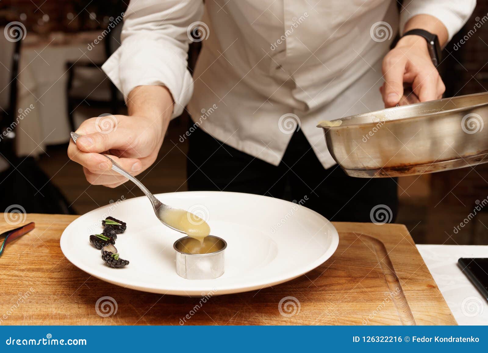 Chef is Putting Puree To Plate Stock Photo - Image of culinary, chef ...