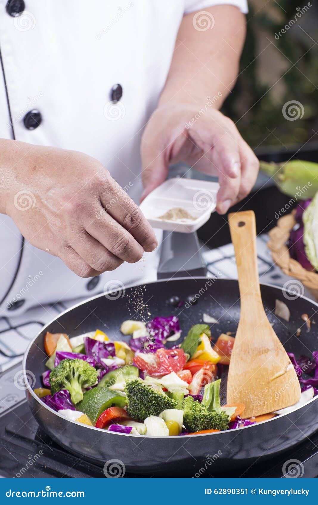 Chef Putting Salt To the Pan for Cooking Stock Image - Image of ...