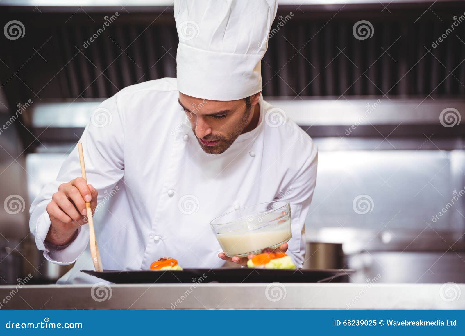 Chef Putting Sauce on a Dish Stock Image - Image of catering, adult ...