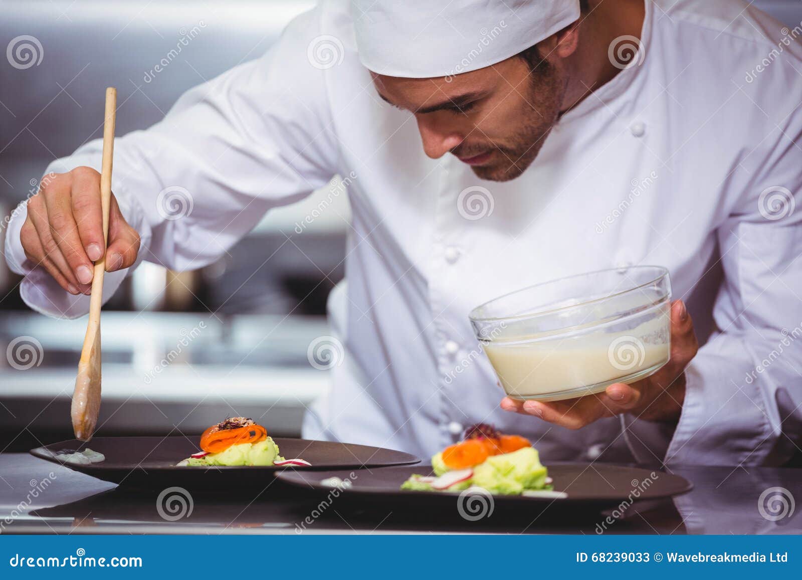 Chef Putting Sauce on a Dish Stock Image - Image of cooking, caucasian ...