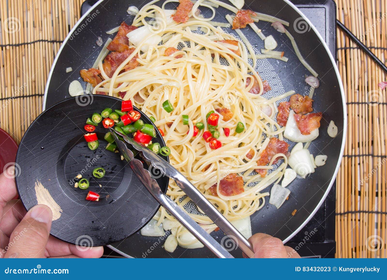 Chef Putting Slice of Chili for Cooking Stock Image - Image of hands ...