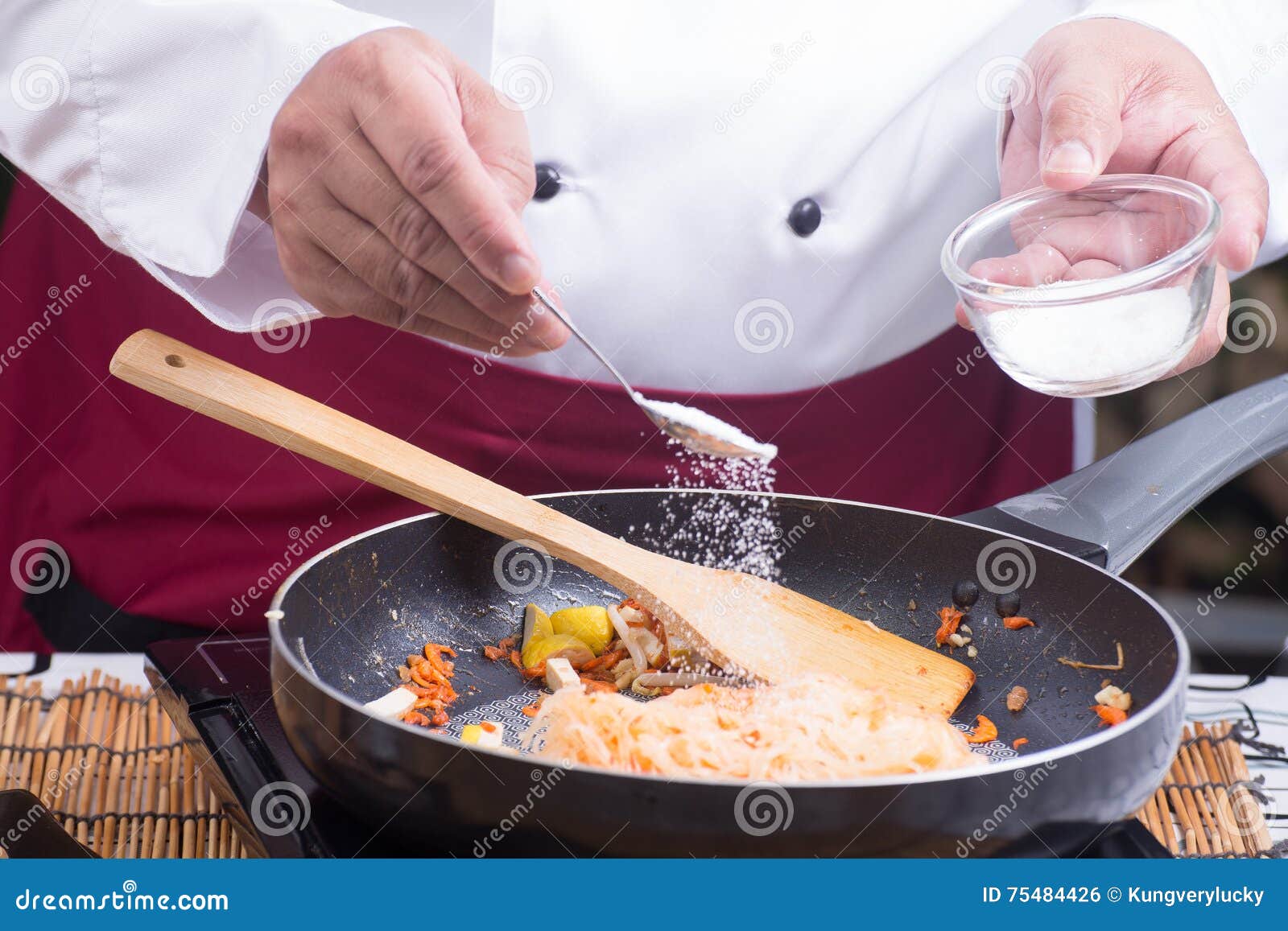 Chef Putting Sugar for Cooking Pad Thai Stock Photo - Image of dish ...