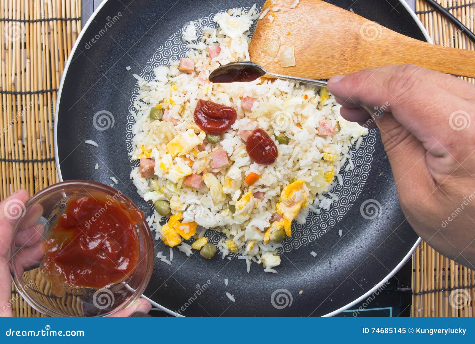Chef Putting Tomato Sauce for Cooking Fried Rice Stock Image - Image of ...