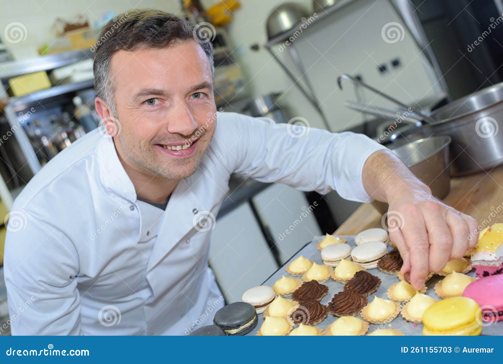 Chef putting toppings stock image. Image of cake, bake - 261155703