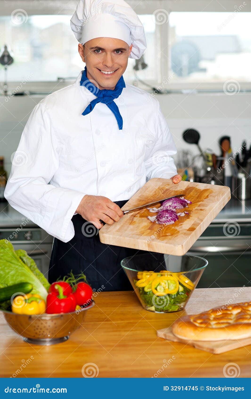 Chef Putting Vegetables in a Bowl Stock Image - Image of fresh, male ...