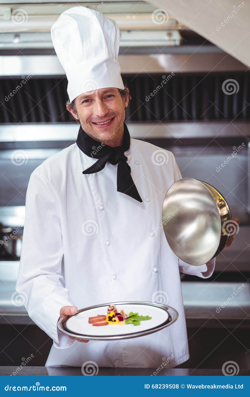 Chef Raising a Bell of a Dish Stock Photo - Image of perfect, head ...