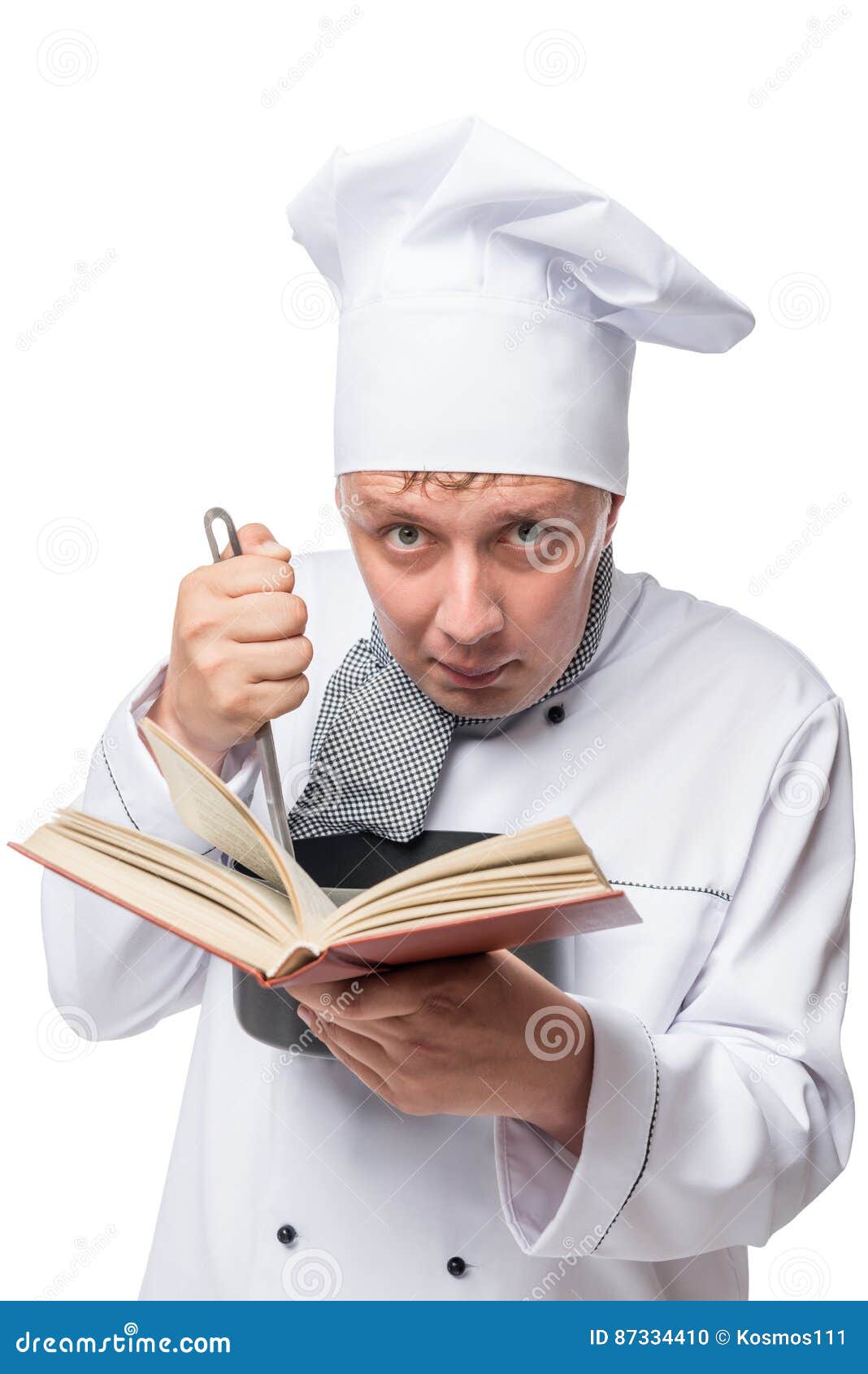 Chef Reading a Book and Mixing Soup with Ladle Stock Photo - Image of ...