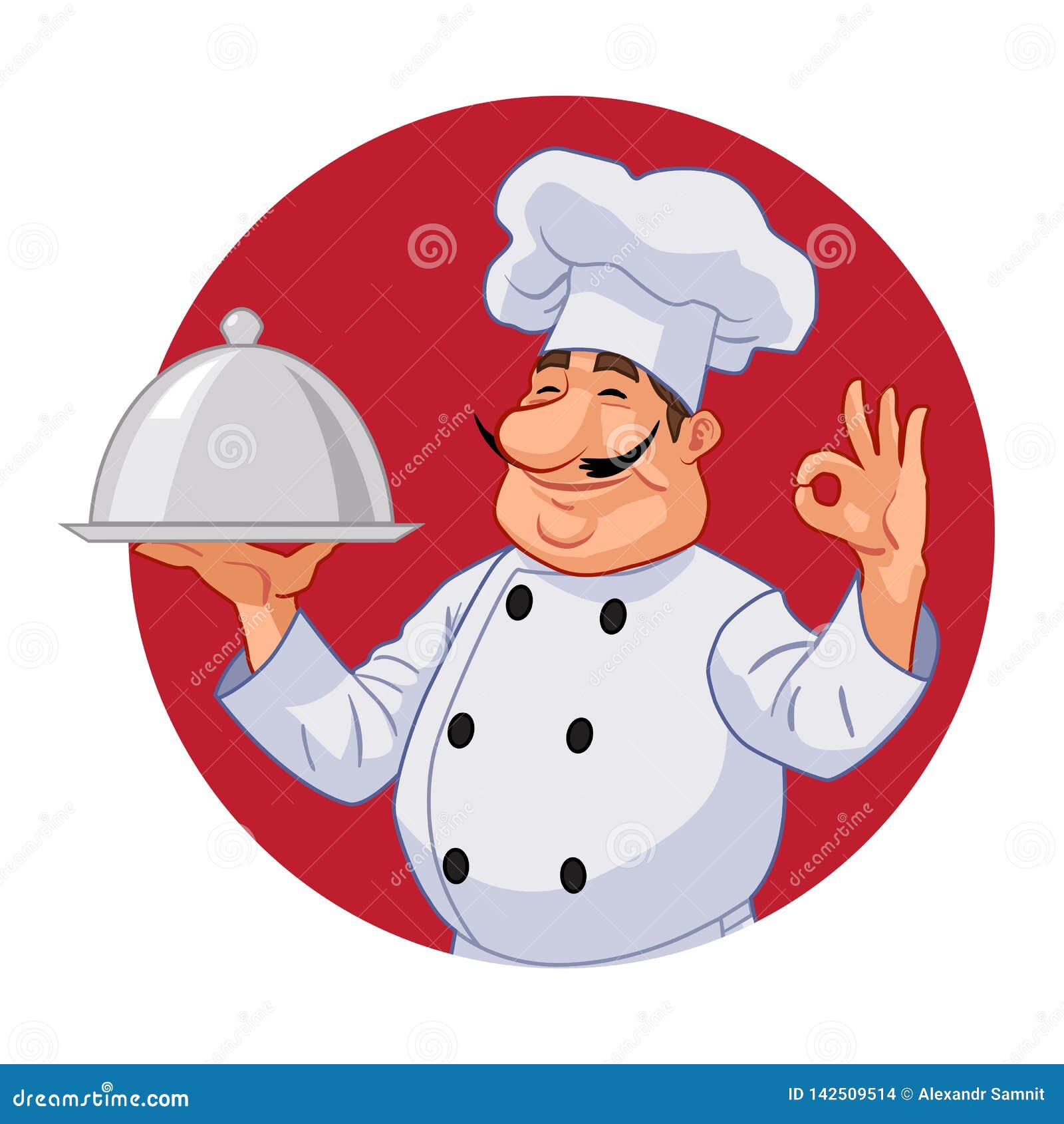 Chef in the red circle stock vector. Illustration of hand - 142509514