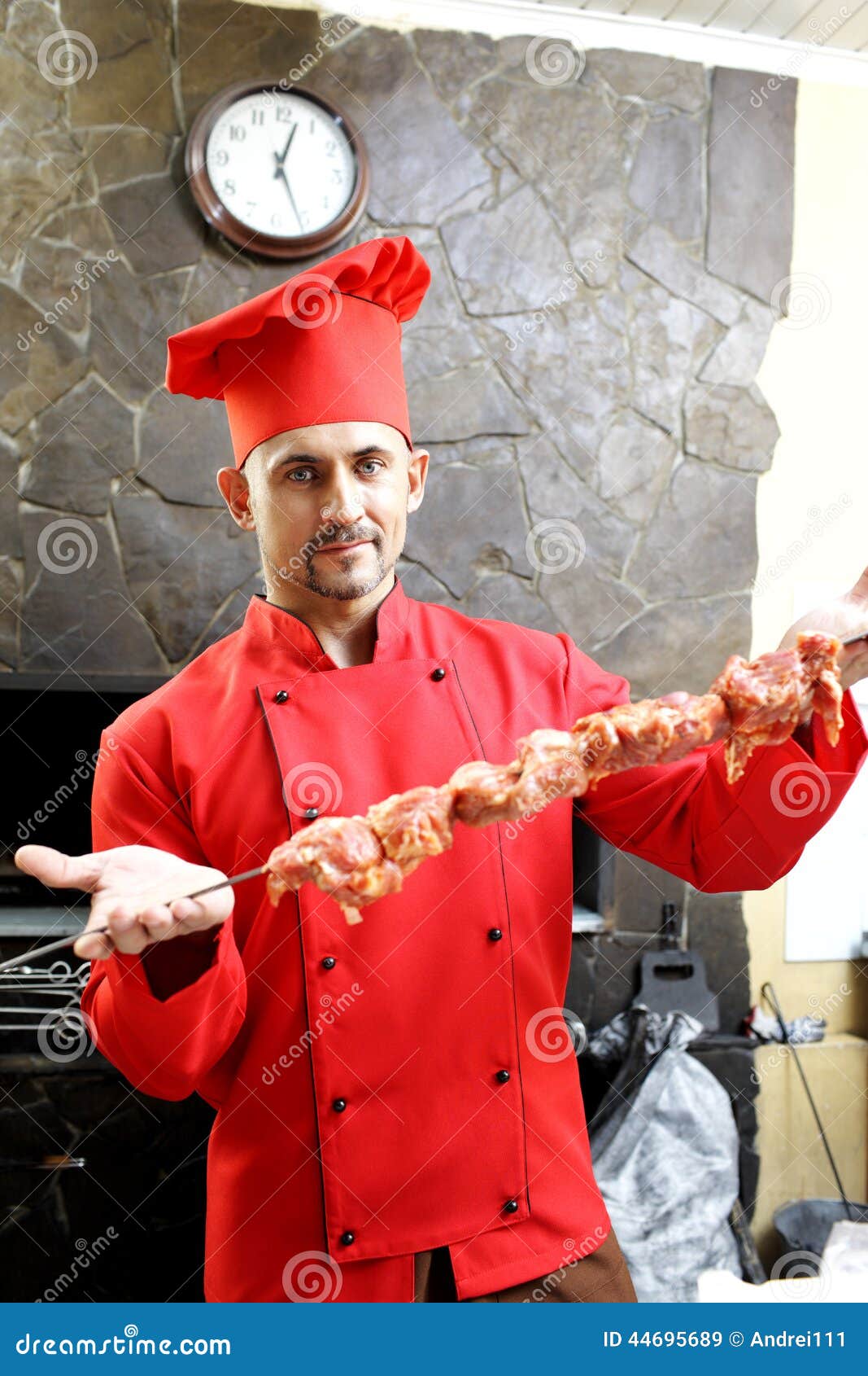 Chef in red stock image. Image of business, kitchen, occupation - 44695689