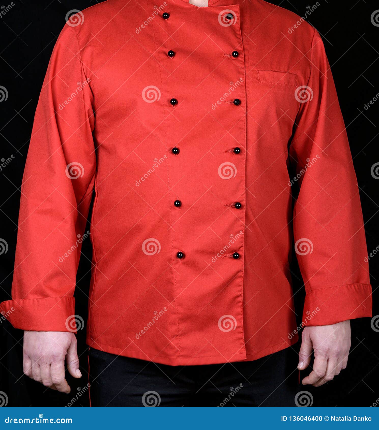 Chef in Red Uniform and Black Pants Stock Photo - Image of hands ...