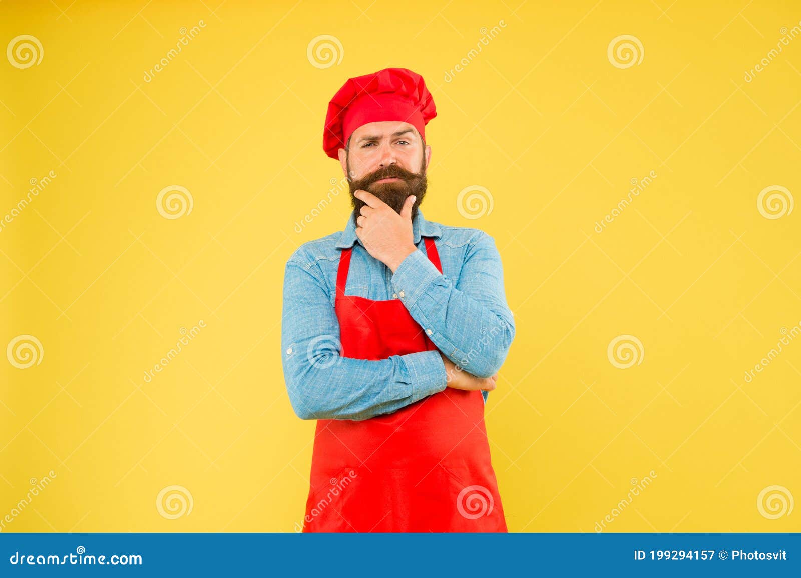 Chef in Red Uniform Restaurant Cook Readily Providing Dish Stock Image ...