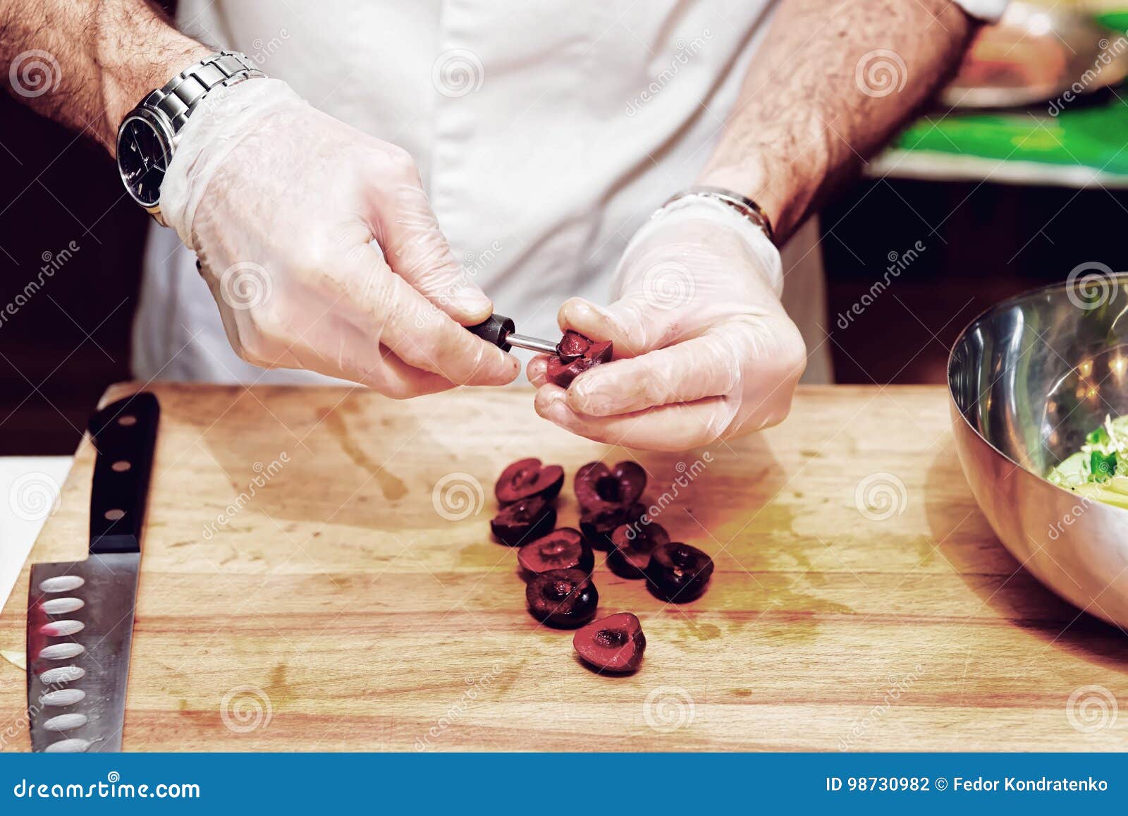 Chef is Removing Stones from Cherry, Toned Stock Photo - Image of food ...