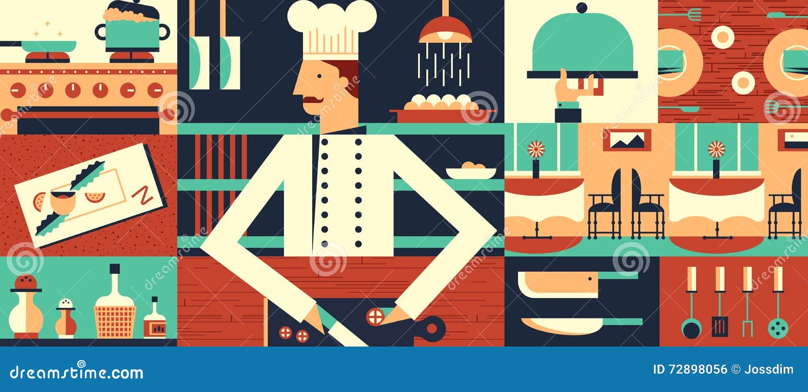Chef in Restaurant Background Stock Vector - Illustration of desk ...