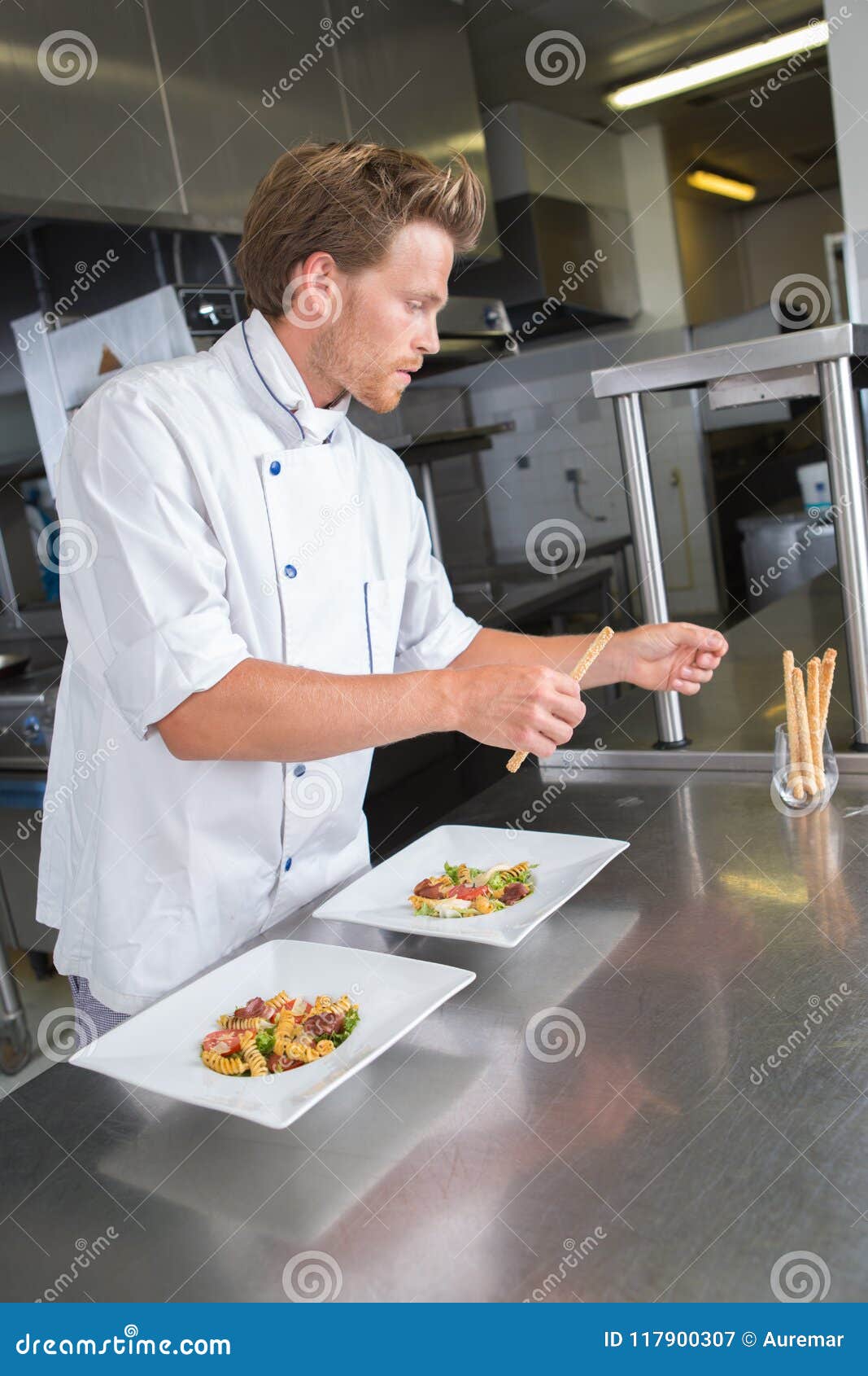 Chef in restaurant kitchen stock image. Image of male - 117900307