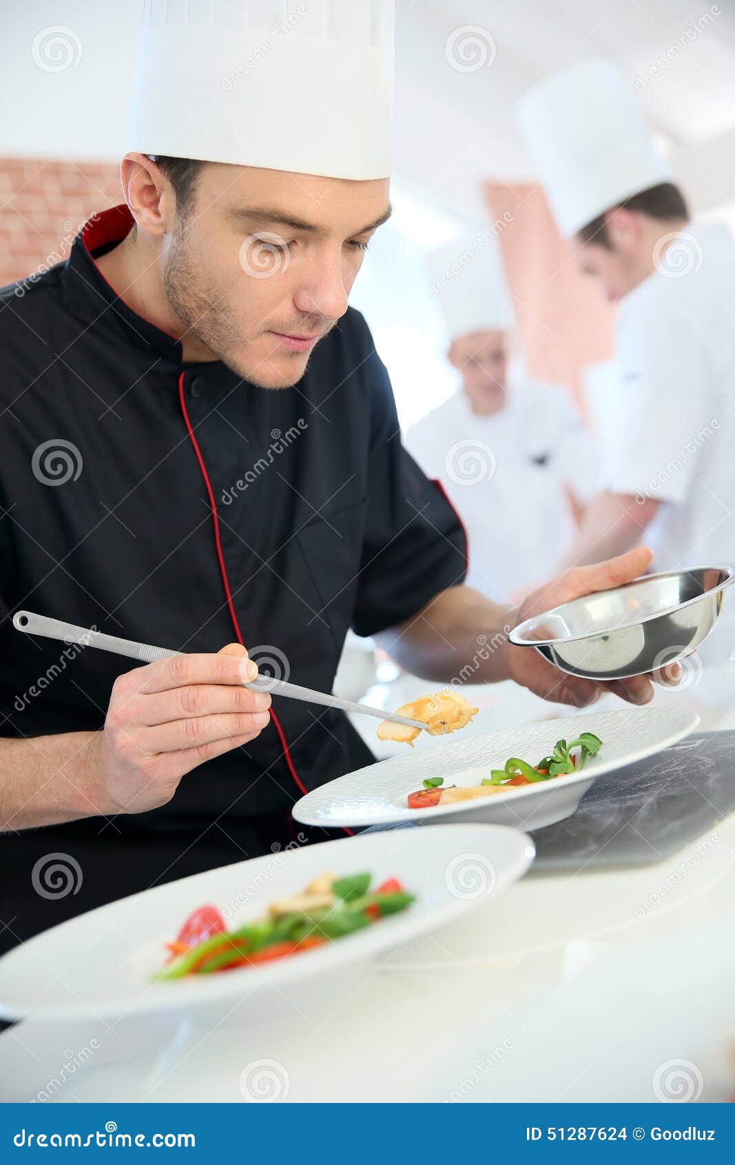 Chef in Restaurant Preparing Dish Stock Photo - Image of restaurant ...
