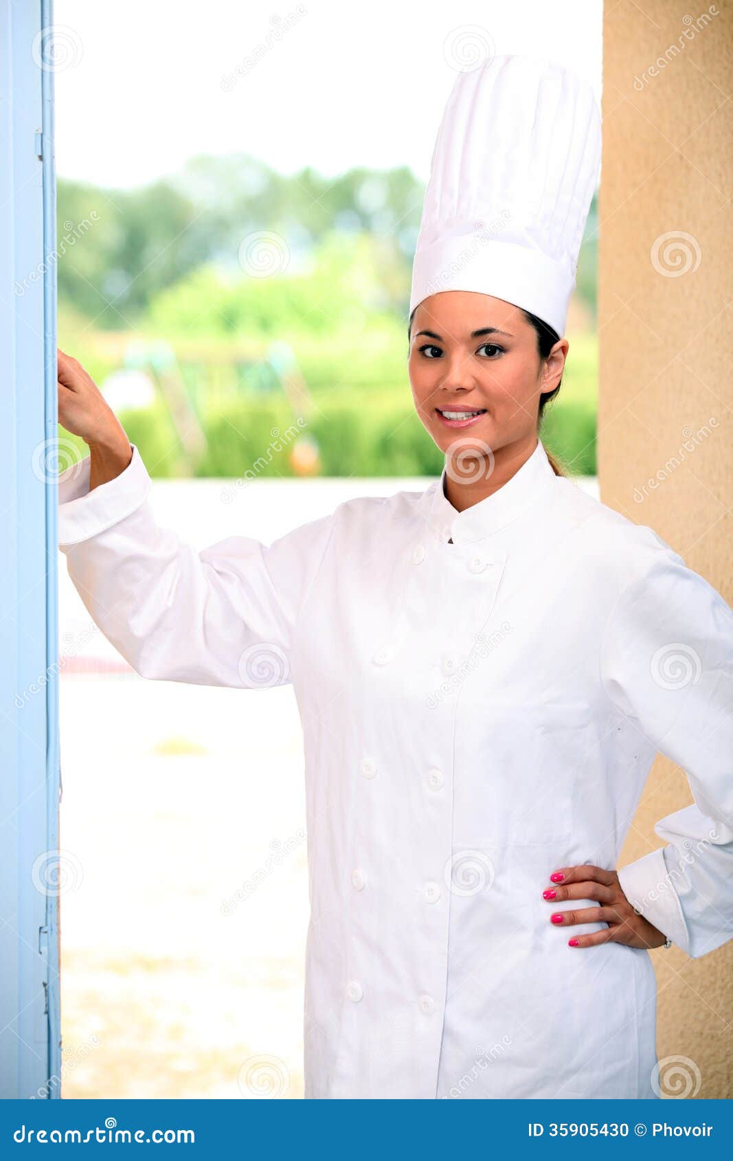 Chef ringing doorbell stock photo. Image of caucasian - 35905430