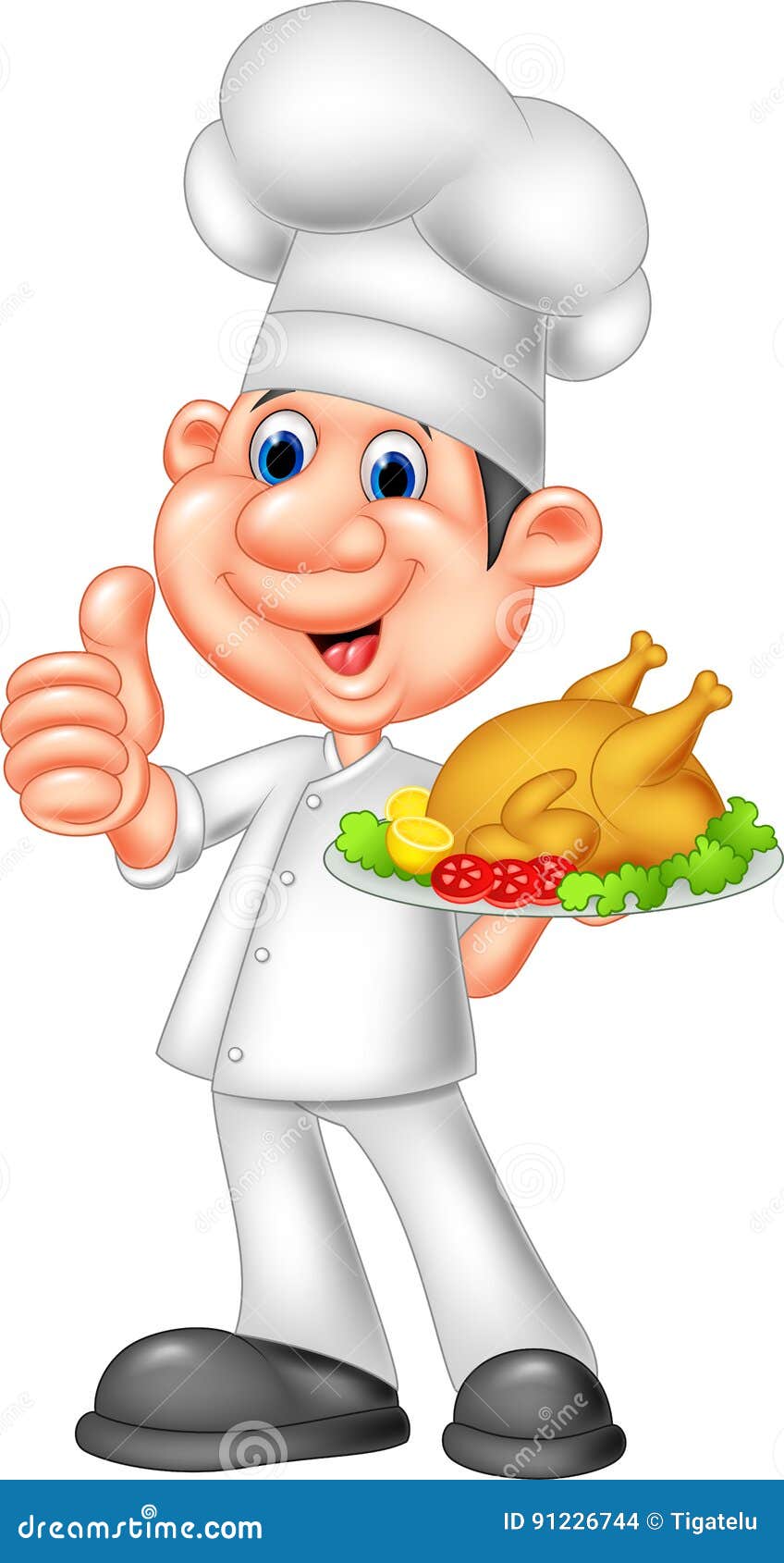 Chef with roasted chicken stock vector. Illustration of barbecue - 91226744