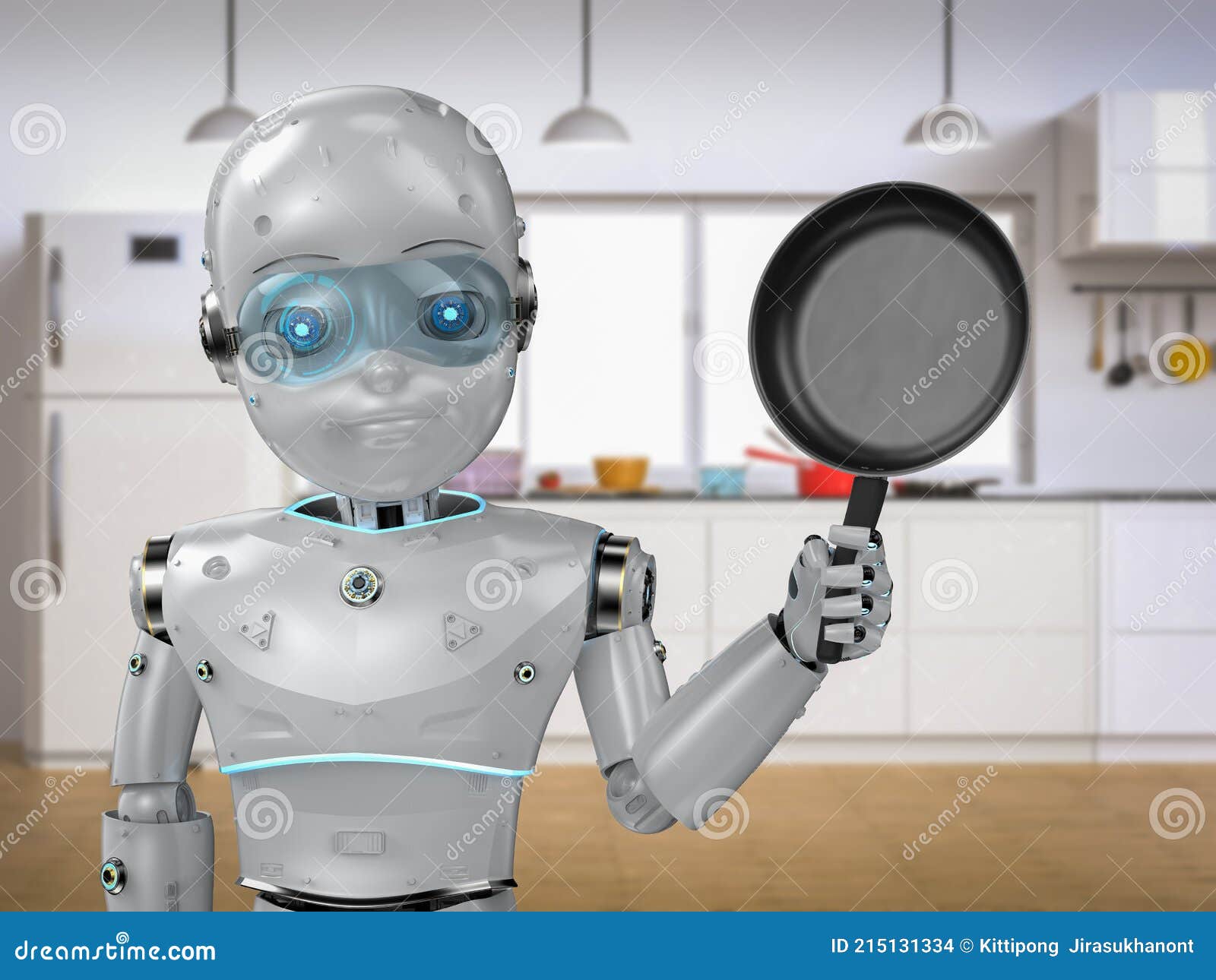 Chef Robot Cooking in Kitchen Stock Illustration - Illustration of ...