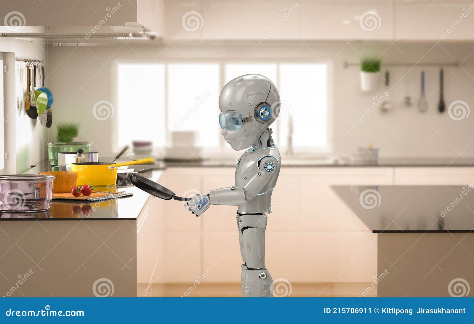 Kitchen Robot In The Form Of A Cabinet, Vintage Character. Ink Drawing ...