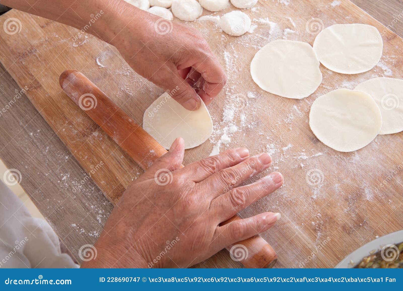The Chef is Rolling Out Dumpling Skins To Make Dumplings Stock Image ...