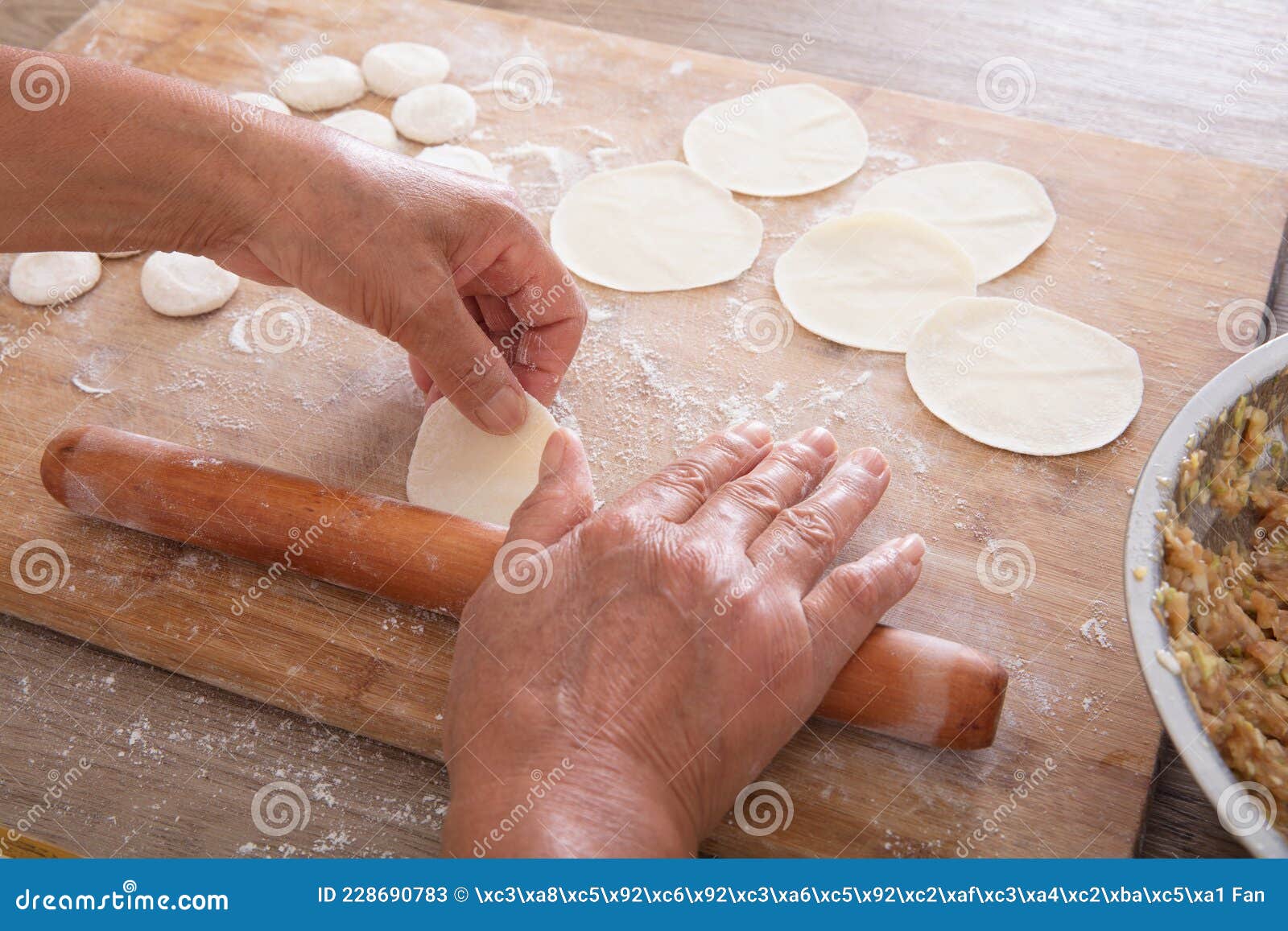 The Chef is Rolling Out Dumpling Skins To Make Dumplings Stock Image ...