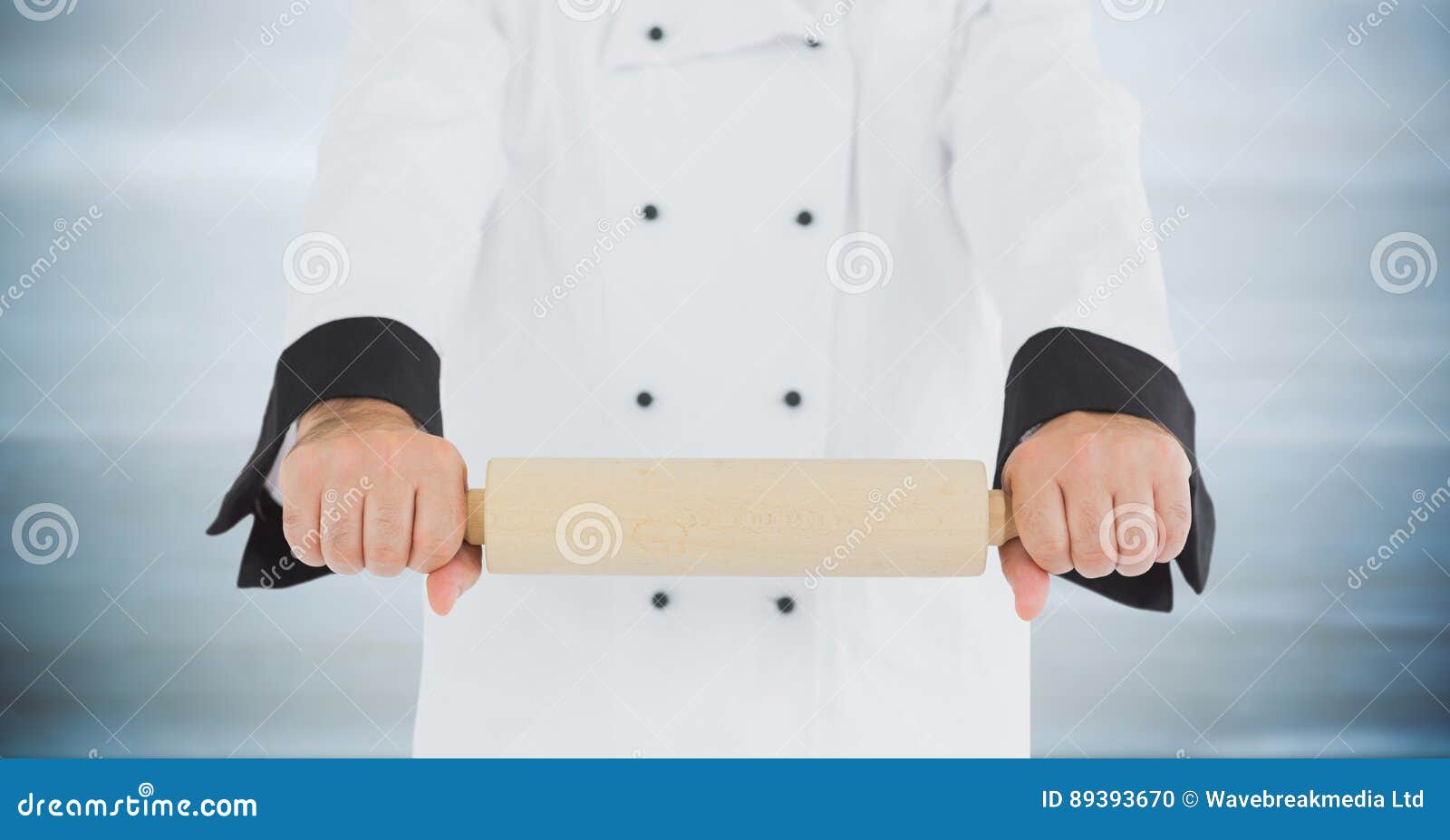 Chef with Rolling Pin Against Blurry Grey Wood Panel Stock Photo ...