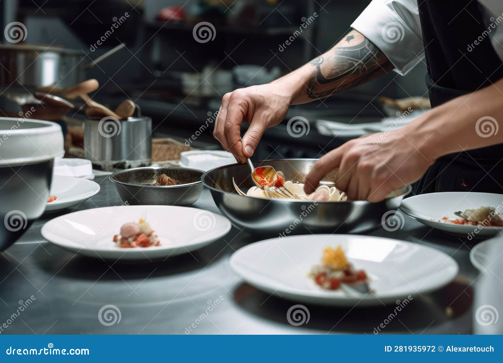 Chef S Hands Arrange Dishes in the Kitchen Stock Illustration ...