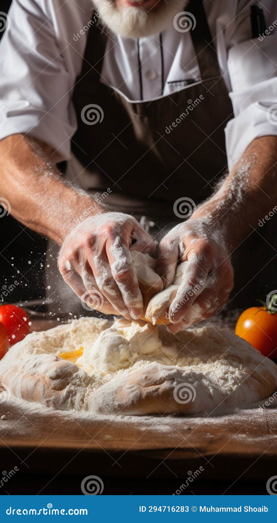 Chef S Hands Cracking an Egg into a Mound of Flour, Beginning ...