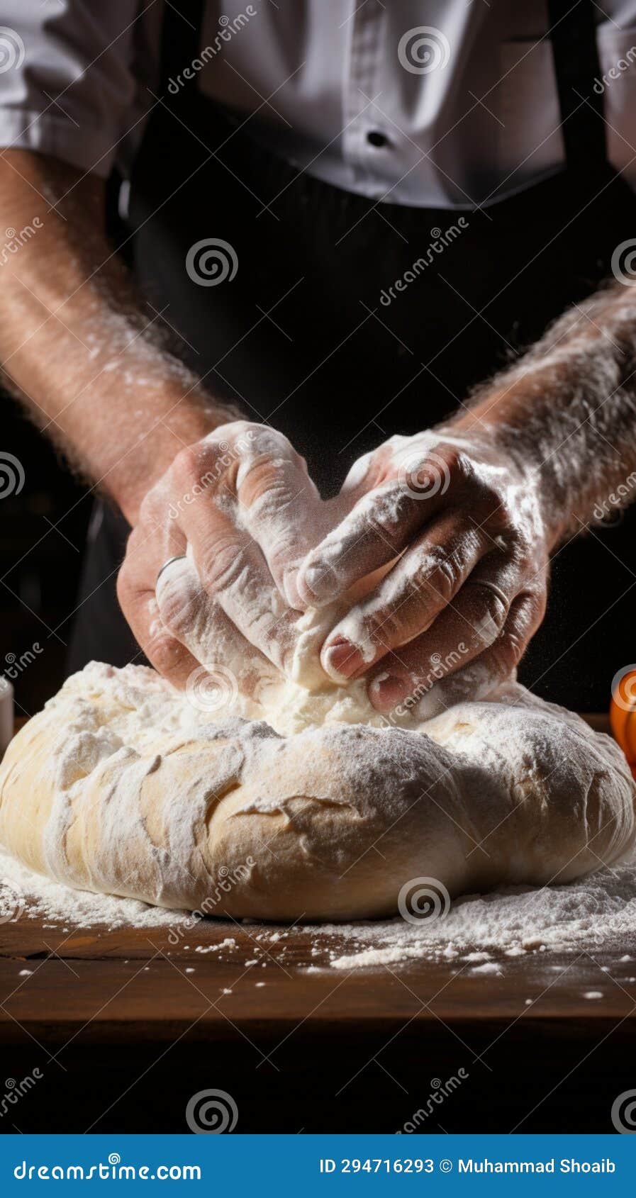 Chef S Hands Cracking an Egg into a Mound of Flour, Beginning ...
