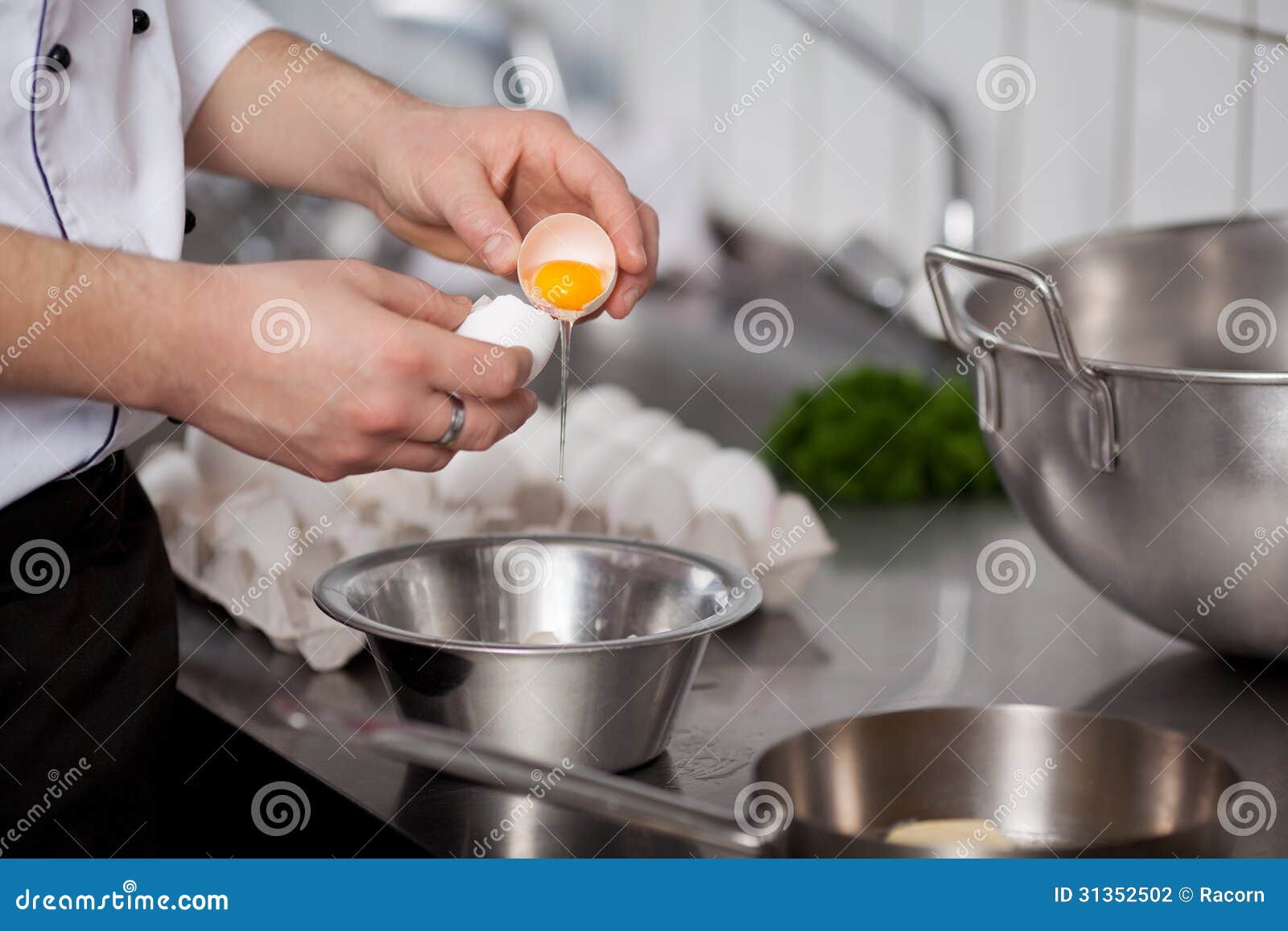 Chef S Hands Pouring Egg in Bowl Stock Photo - Image of commercial ...