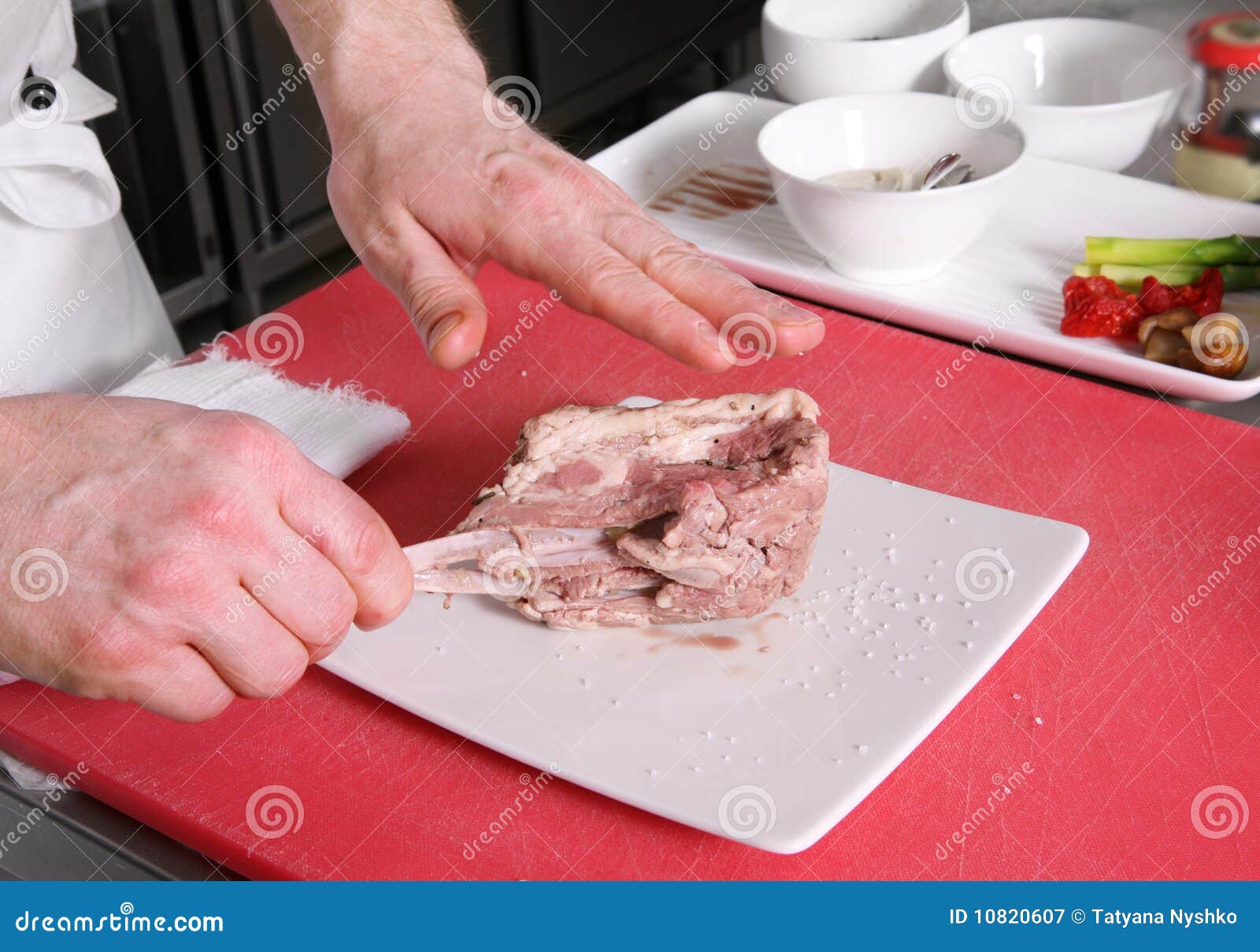 Chef salted meat stock image. Image of food, hand, meat - 10820607