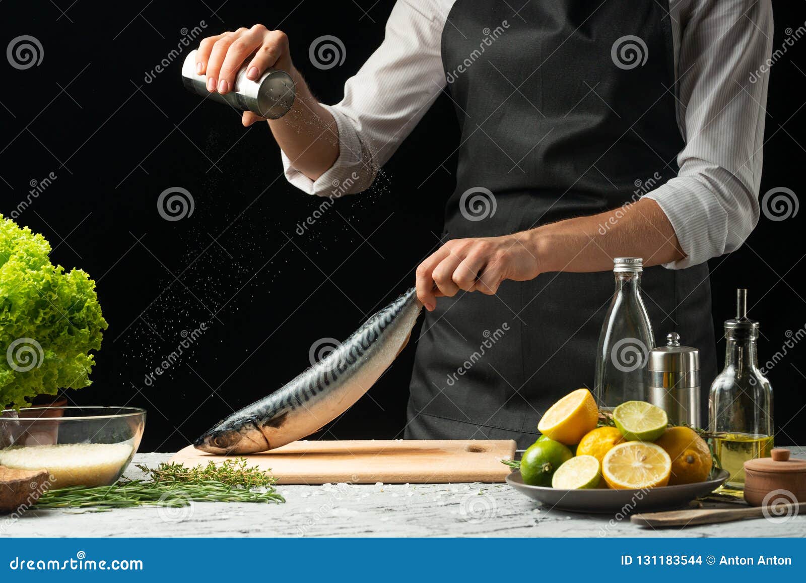 Chef Salting In The Envelope French Fries Ready, On The Background With ...