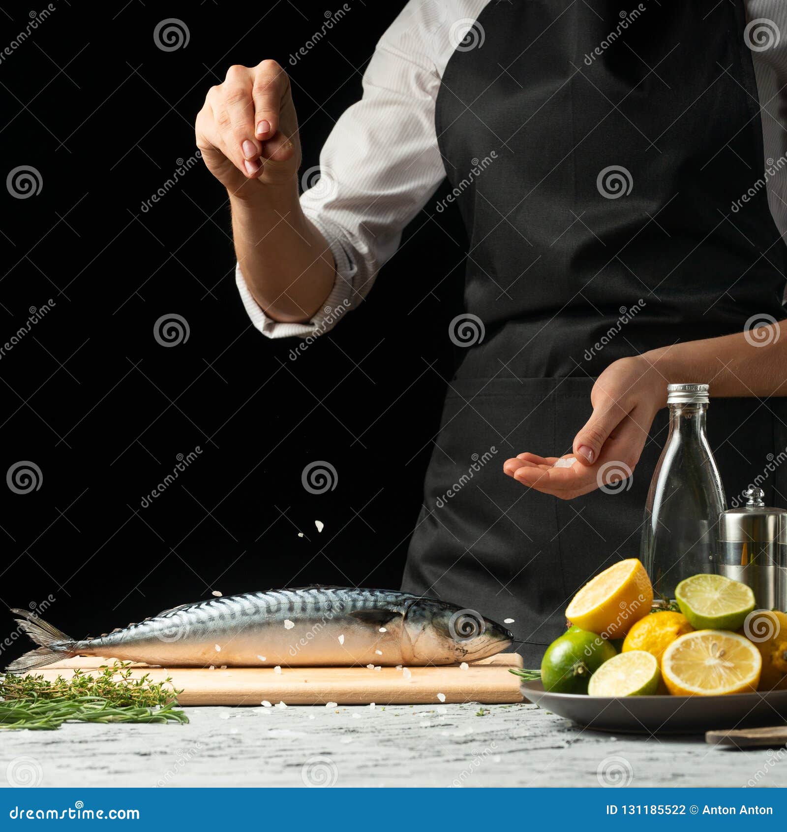 Chef Salting In The Envelope French Fries Ready, On The Background With ...