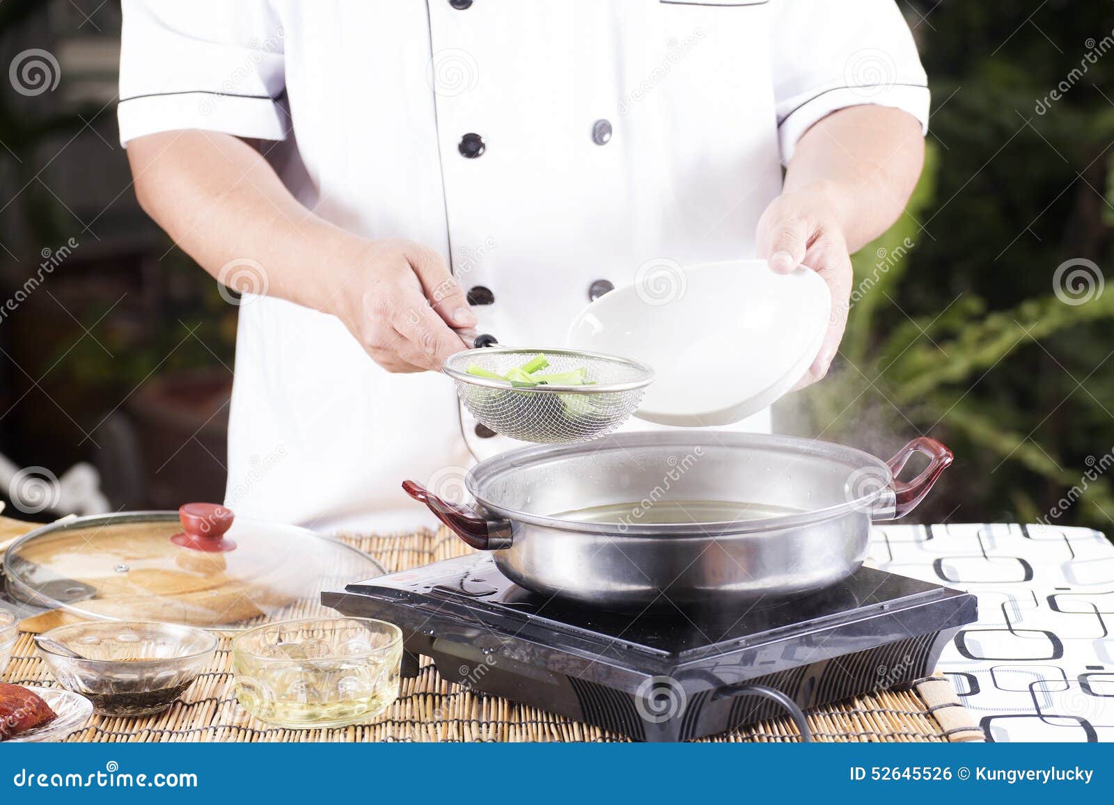 Chef Scald Vegetable in Pot before Cooking Noodle Stock Photo - Image ...