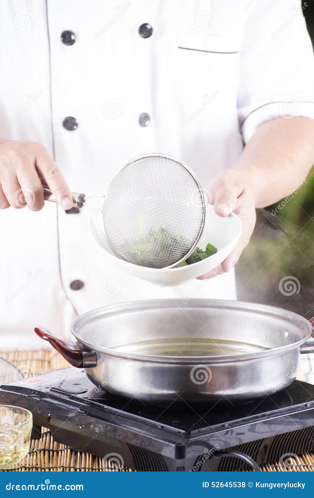 Chef Scald Vegetable in Pot before Cooking Noodle Stock Photo - Image ...