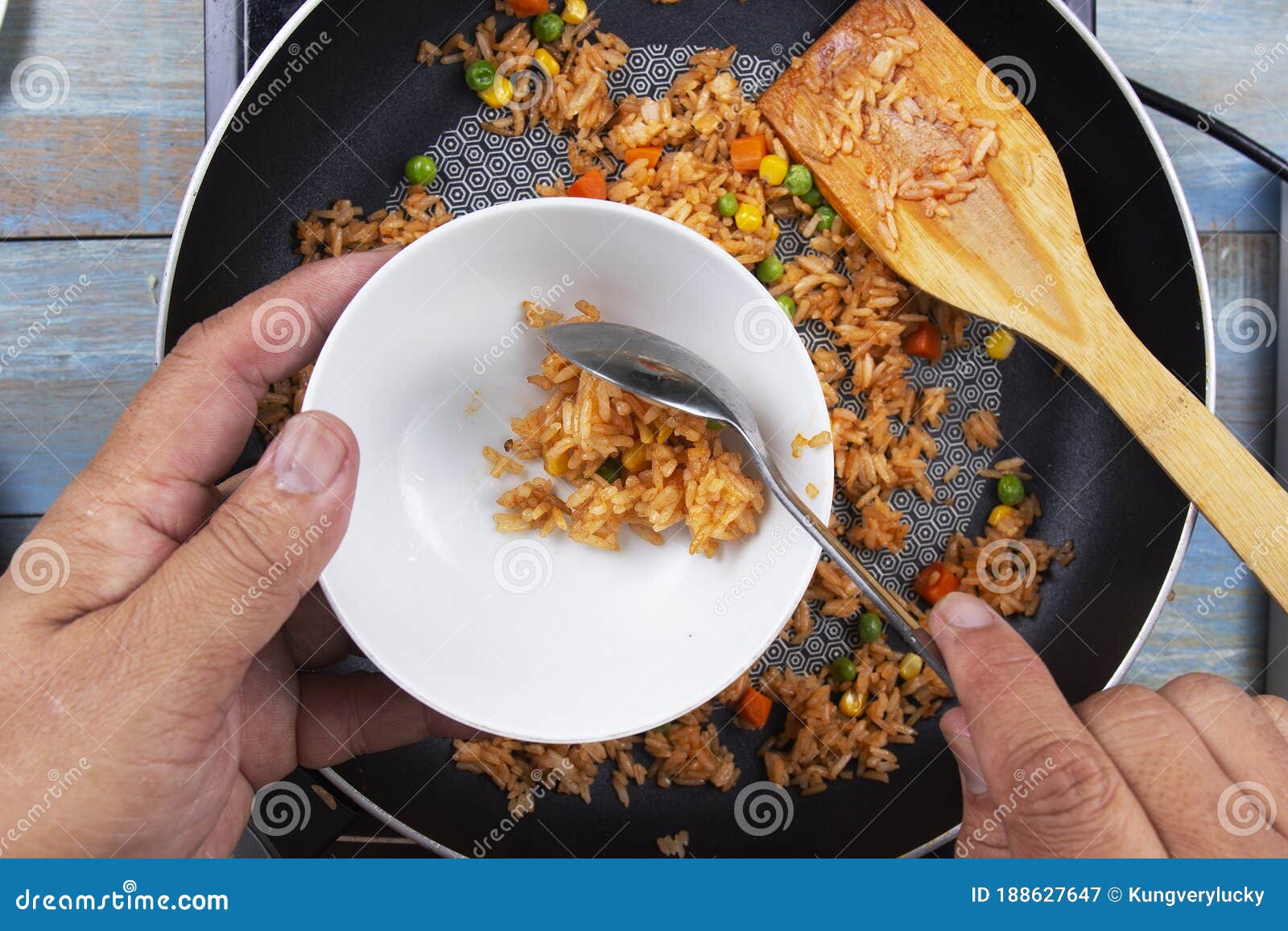 Chef Scoop Fired Rice To the Cup Stock Image - Image of food, delicious ...