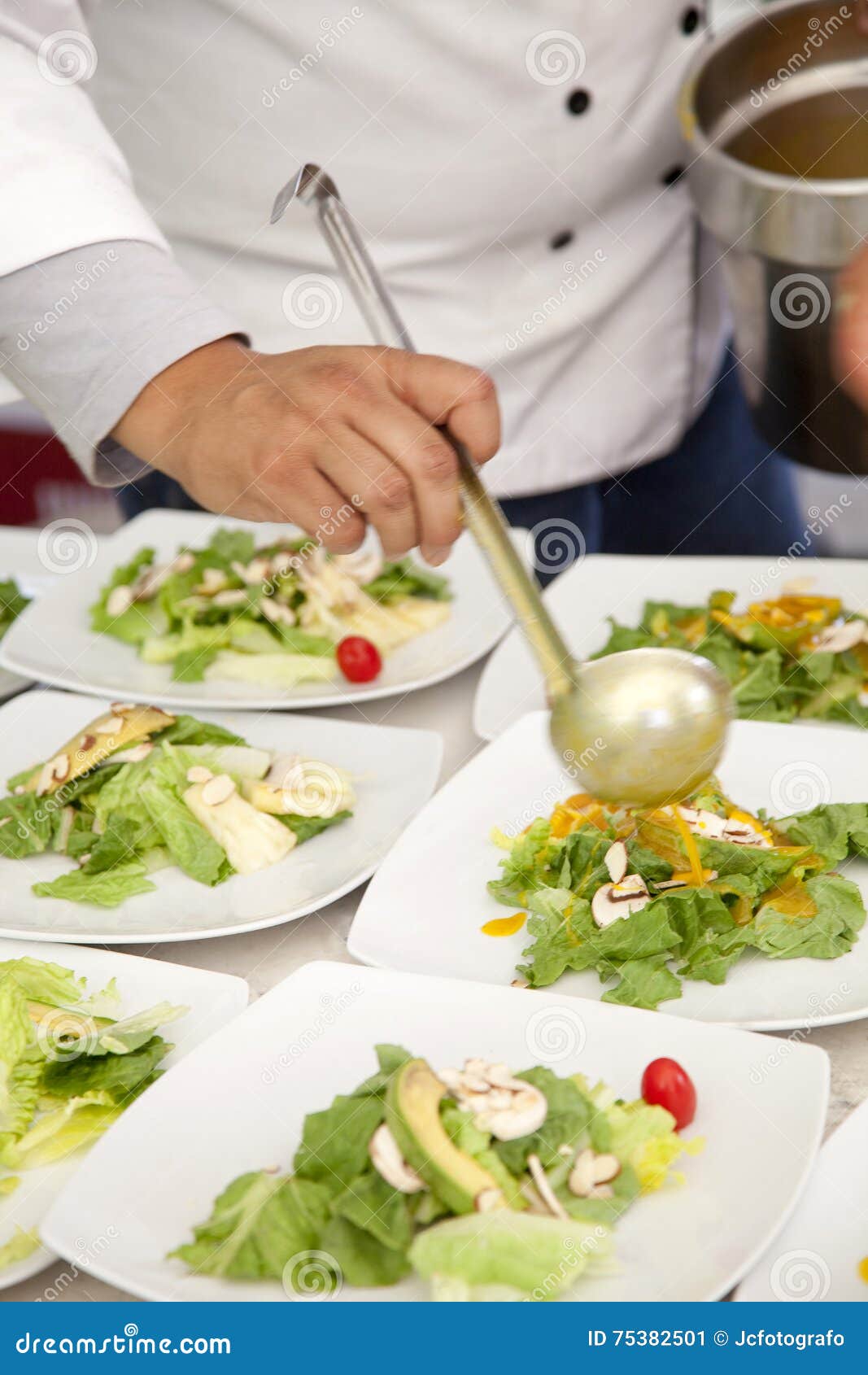 Chef serves salad stock image. Image of house, hair, manual - 75382501