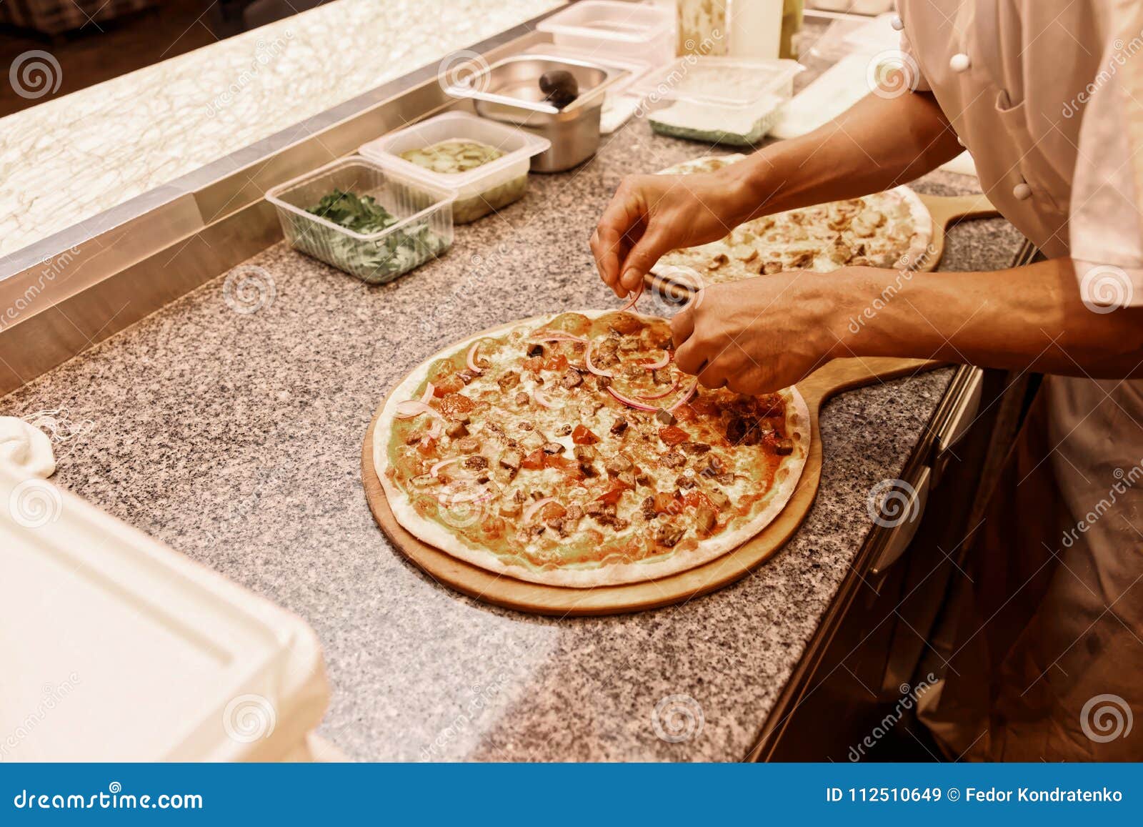 Chef is Serving Pizza, Toned Stock Image - Image of meat, serving ...