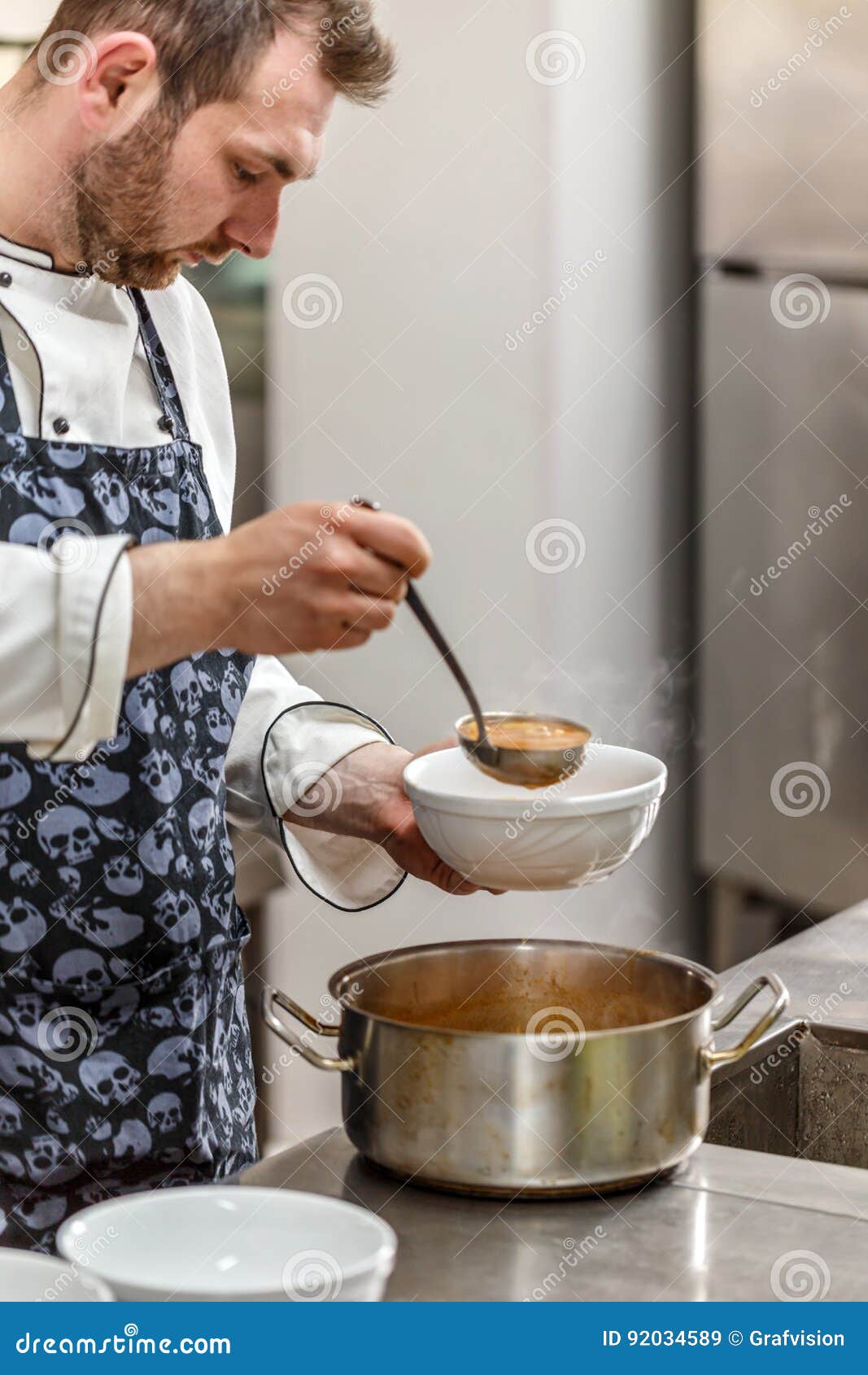 Chef is serving soup stock image. Image of lunch, female - 92034589