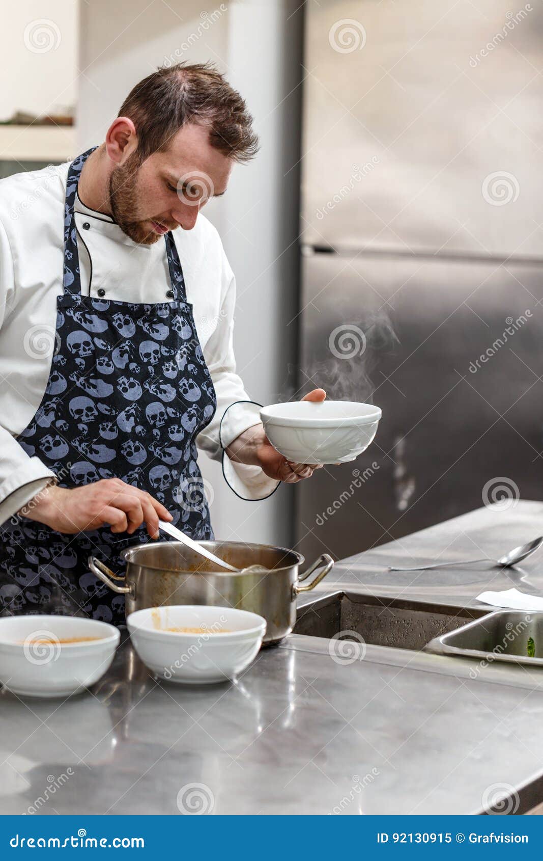 Chef is Serving Vegetable Soup Stock Image - Image of restaurant ...