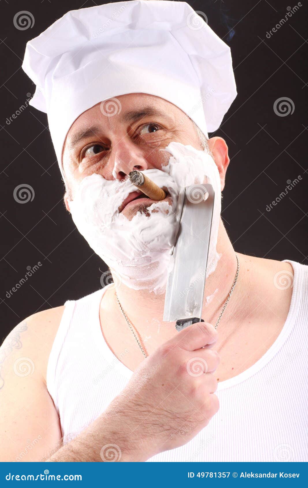 Chef shaves with chopper stock image. Image of singlet - 49781357
