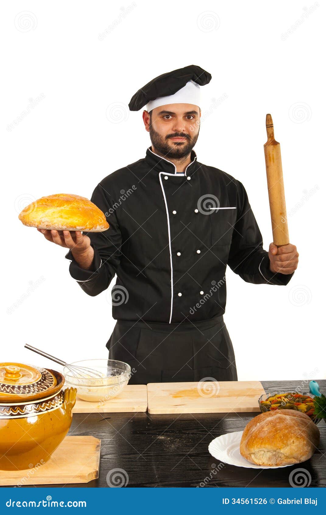 Chef Showing Bread and Rolling Pin Stock Photo - Image of occupation ...