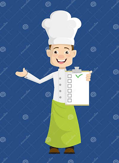 Chef - Showing a Checklist stock vector. Illustration of waiter - 162609955
