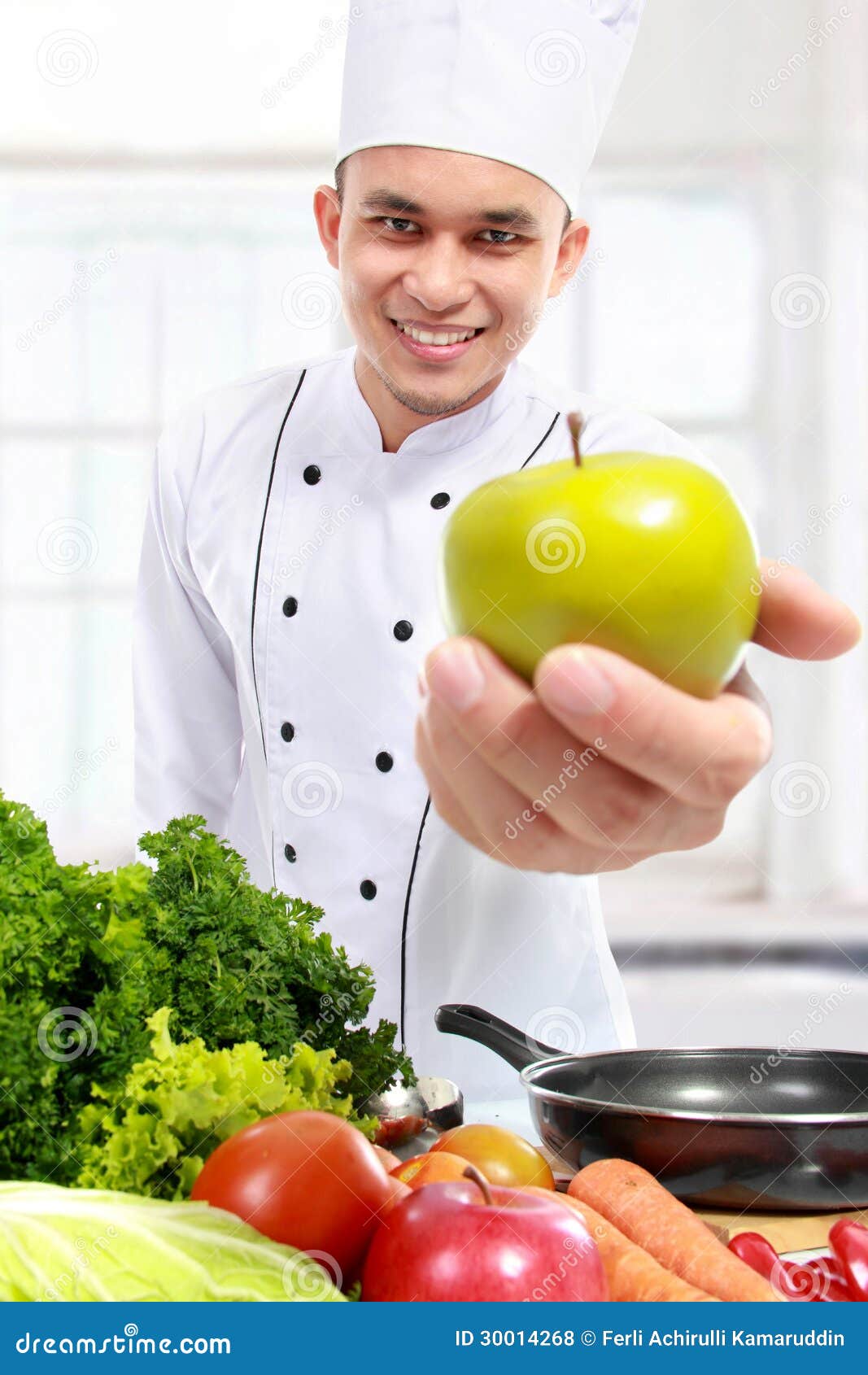 Chef with fresh apple stock photo. Image of health, food - 30014268