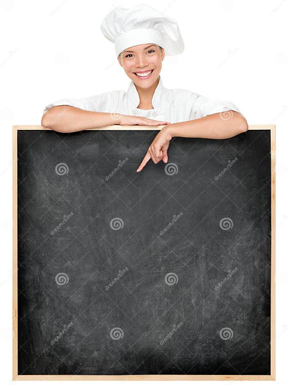Chef showing menu sign stock image. Image of female, baker - 20853095