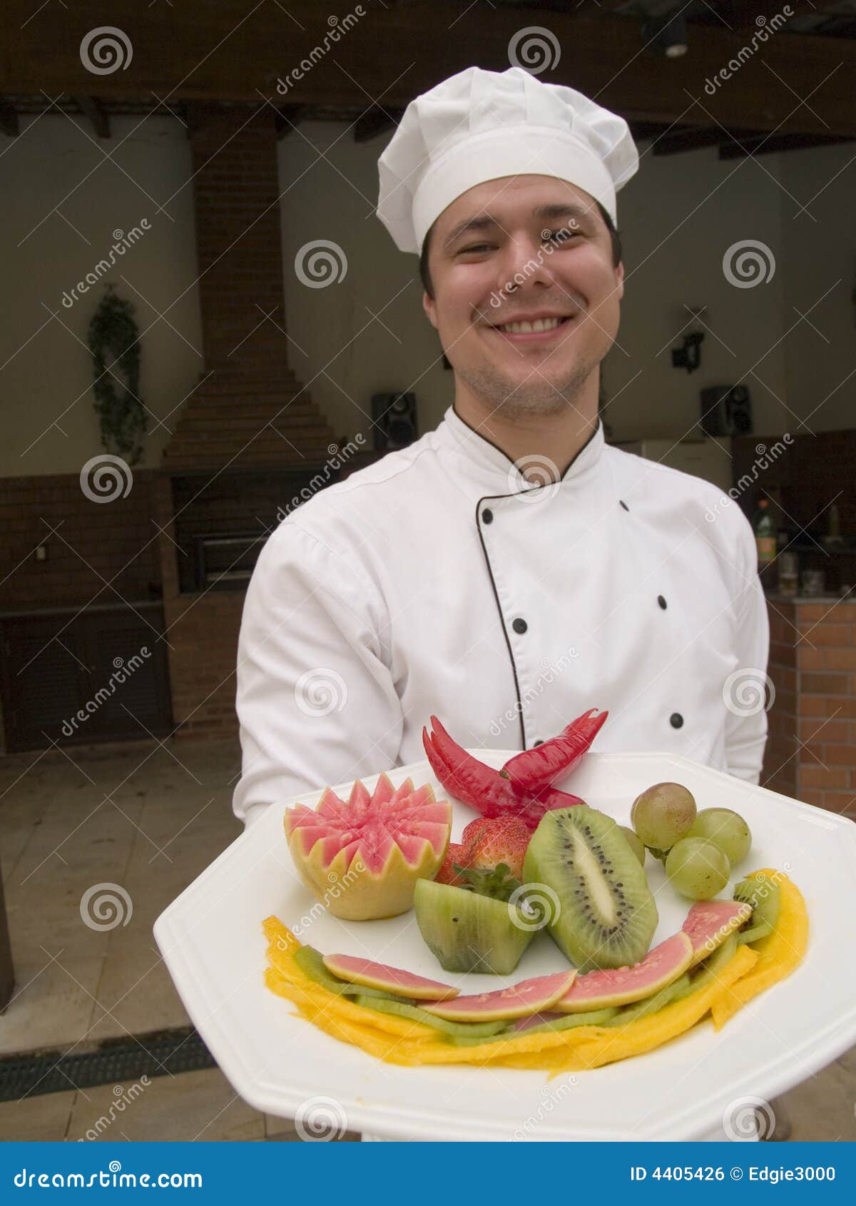 Chef Showing Plate with Fruit Stock Photo - Image of desert, cook: 4405426