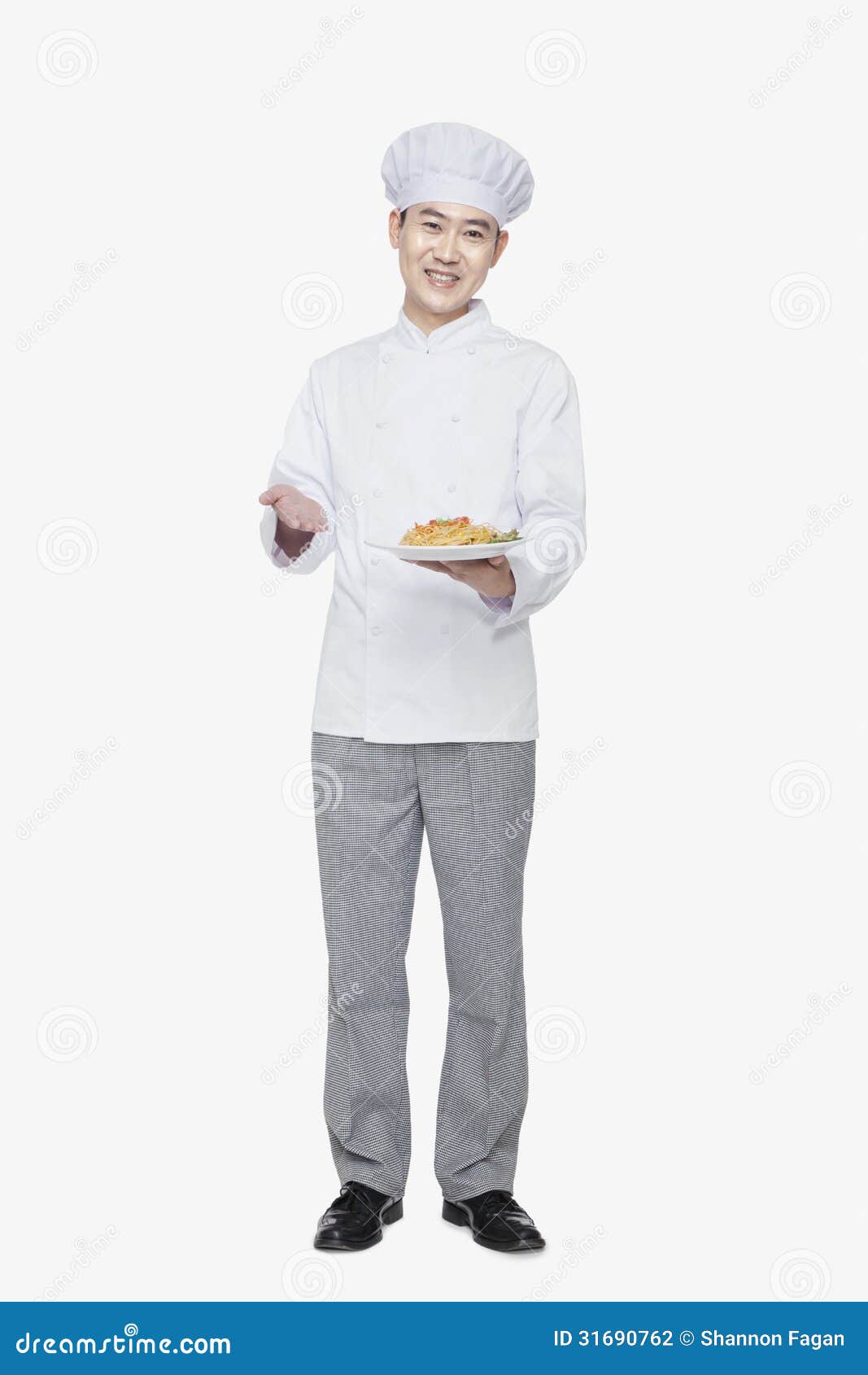 Chef Showing Prepared Food, Studio Shot Stock Photo - Image of full ...