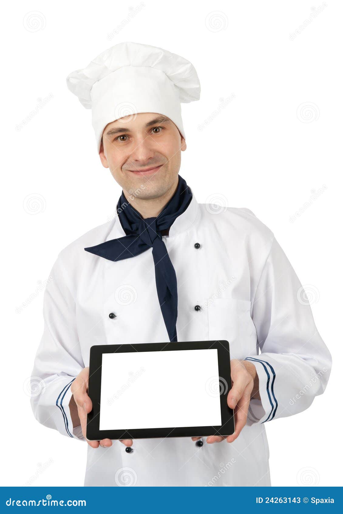 Chef showing a tablet pc stock image. Image of service - 24263143