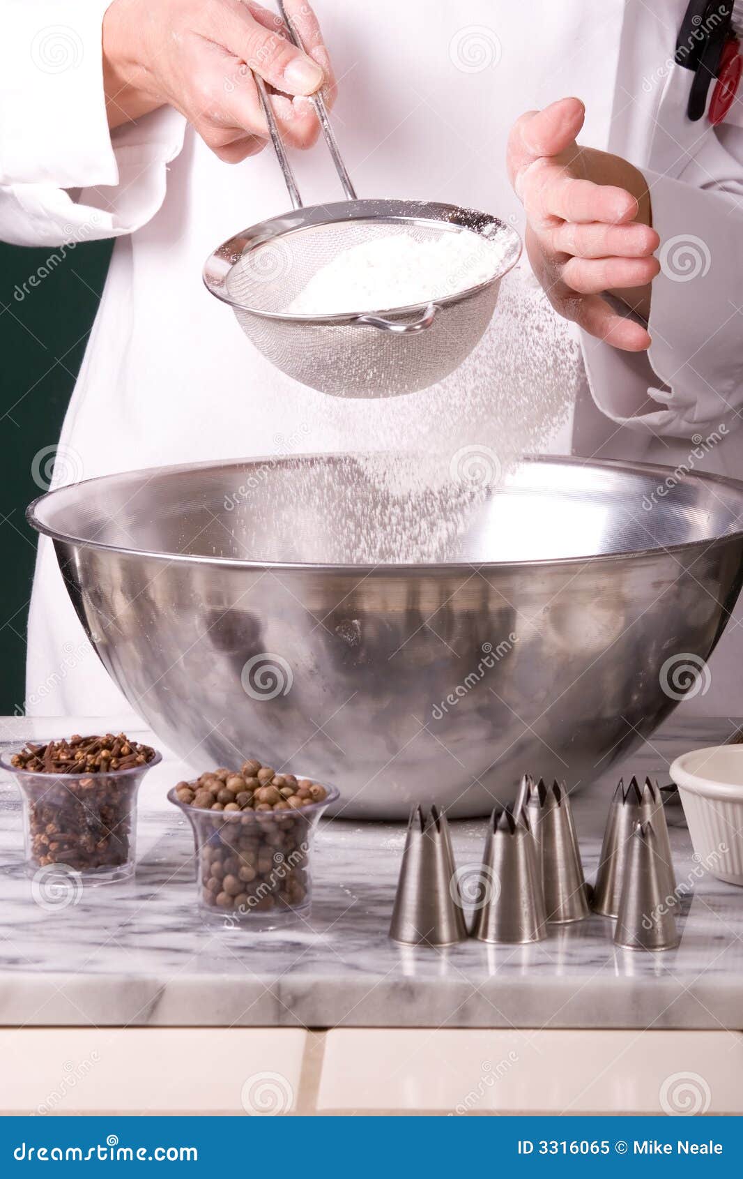 Chef sifting flour stock image. Image of flour, kitchen - 3316065