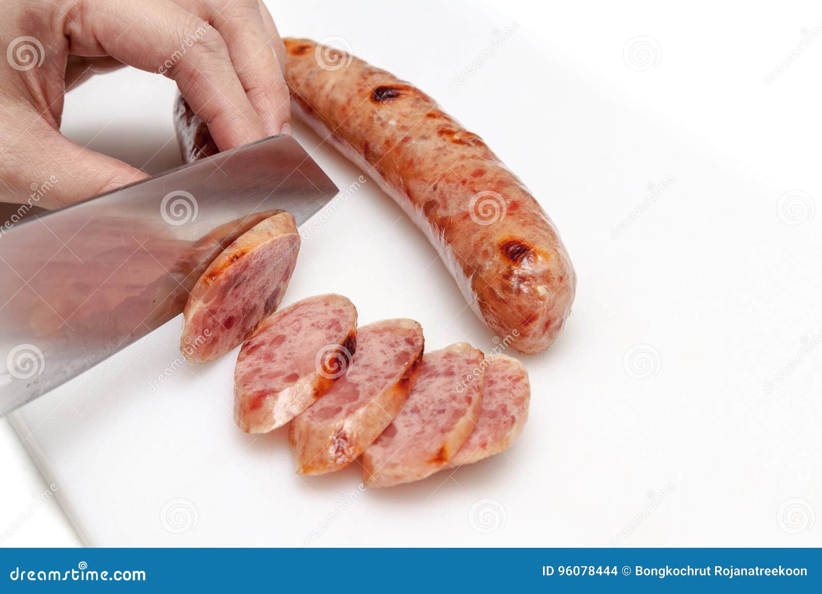 Chef Slice Chinese Sausage into Small Pieces Stock Photo - Image of ...
